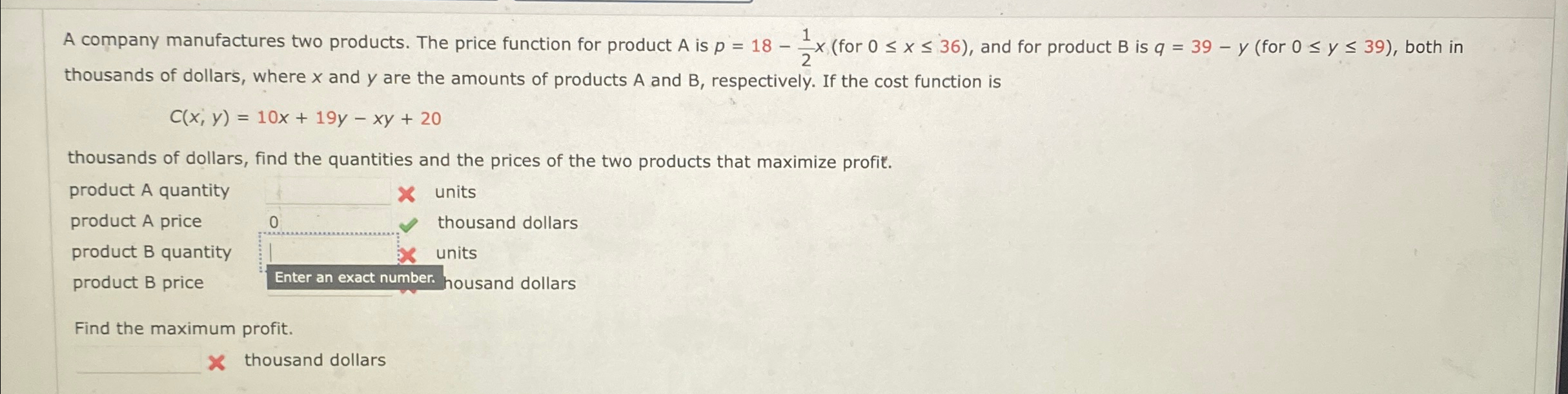 Solved A company manufactures two products. The price | Chegg.com