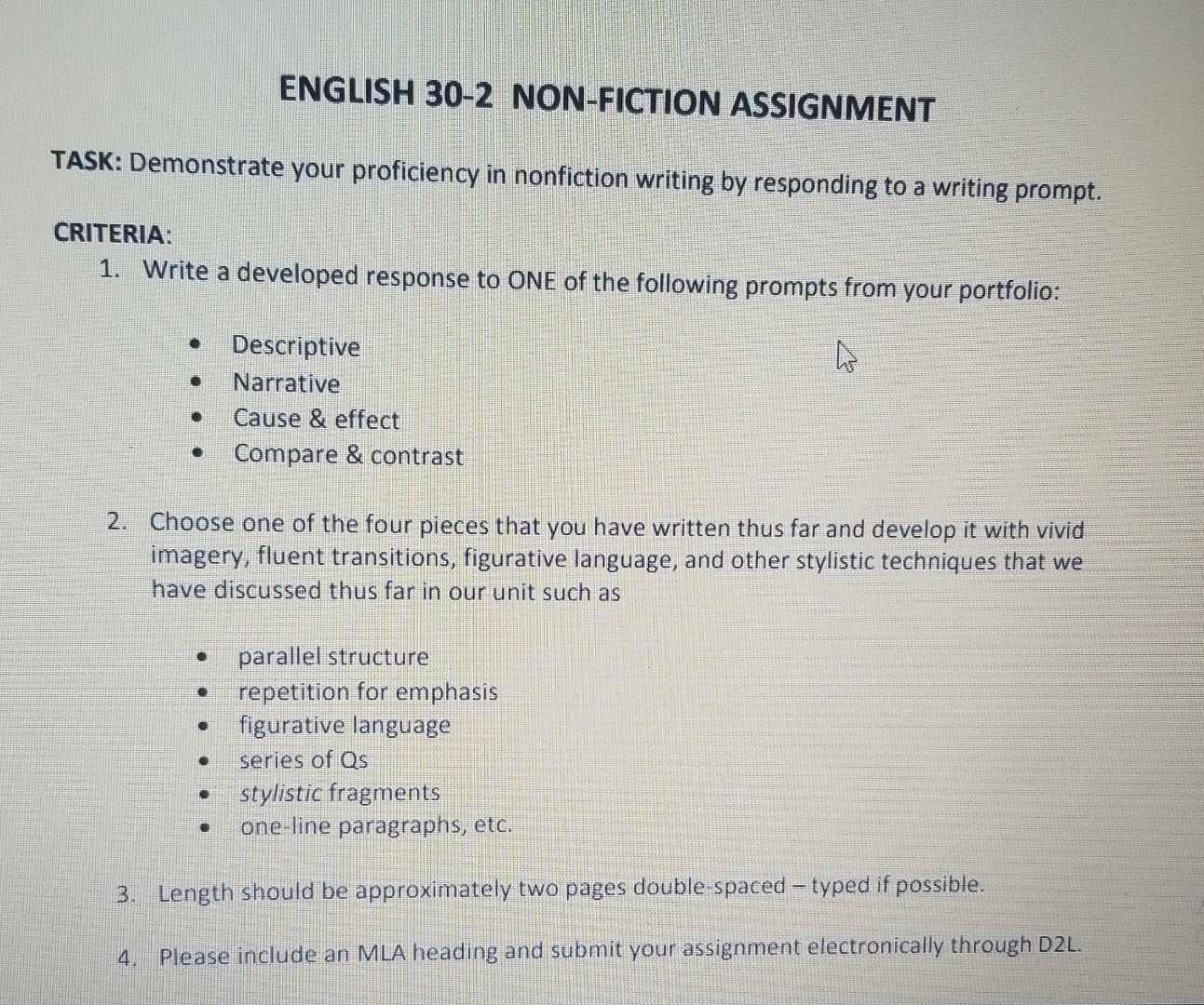 ENGLISH 30-2 NON-FICTION ASSIGNMENT TASK: Demonstrate | Chegg.com