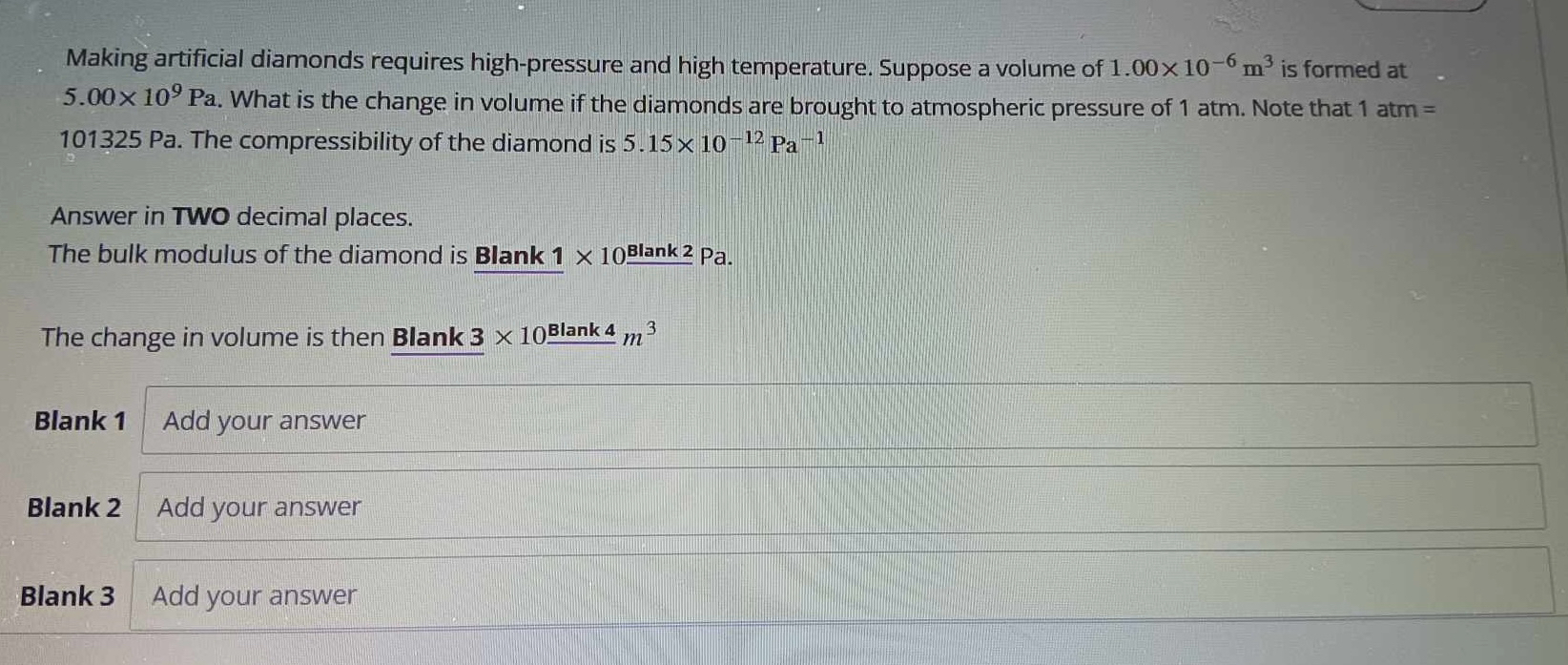Solved Making artificial diamonds requires high-pressure and | Chegg.com