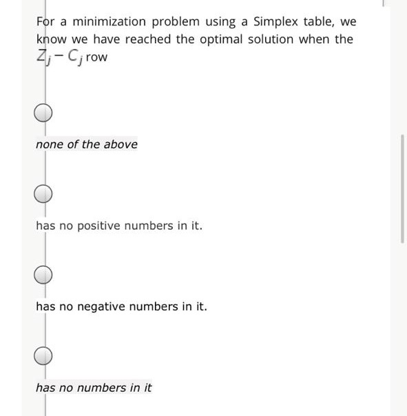 Solved For a minimization problem using a Simplex table, we | Chegg.com