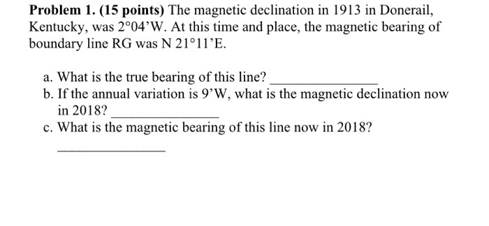 Solved Problem 1. (15 points) The magnetic declination in | Chegg.com
