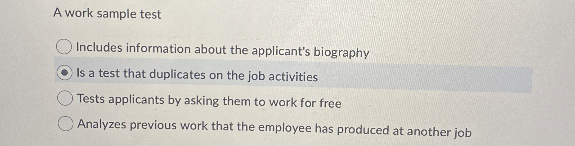 Solved A work sample testIncludes information about the | Chegg.com