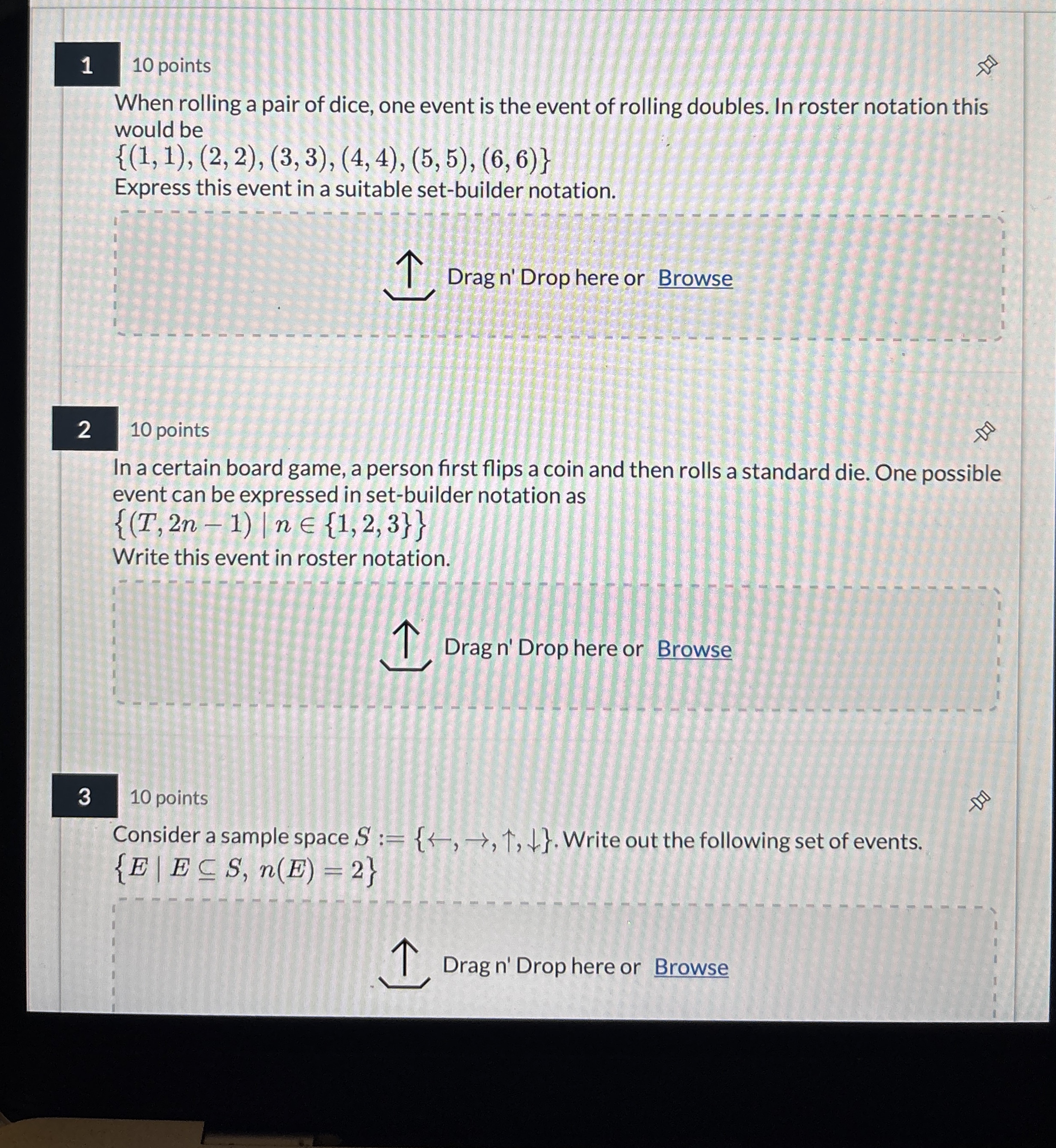 Solved 1 10 ﻿pointsWhen rolling a pair of dice, one event is | Chegg.com