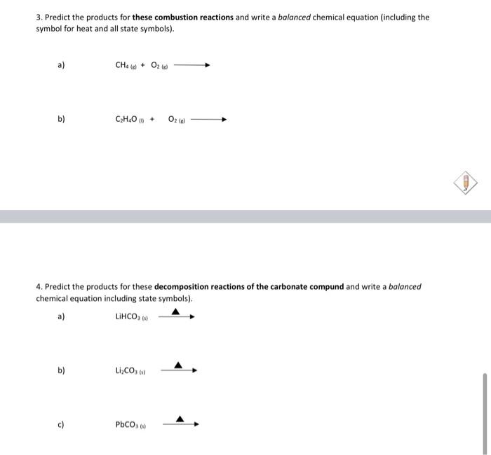 Solved 3. Predict the products for these combustion | Chegg.com