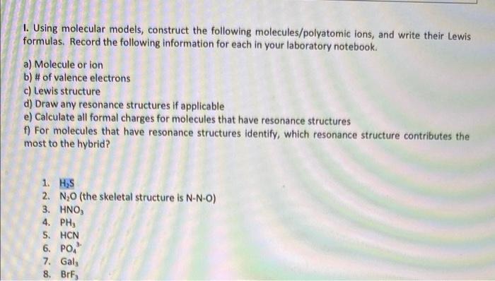 Solved 1. Using molecular models, construct the following | Chegg.com