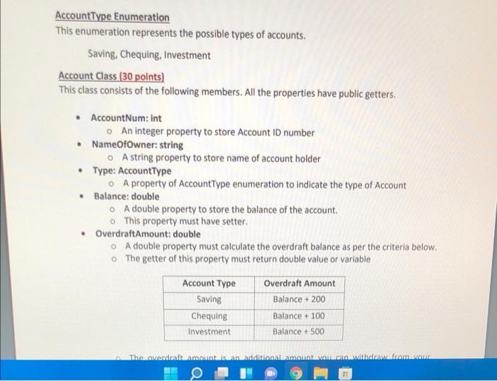 Solved AccountType Enumeration This enumeration represents | Chegg.com