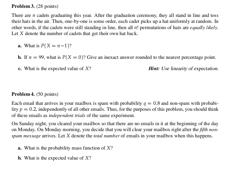 Solved Problem 3. (28 points) There are n cadets graduating | Chegg.com