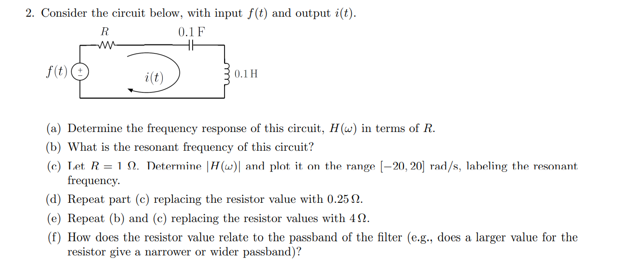 Solved Consider the circuit below, with input f(t) ﻿and | Chegg.com