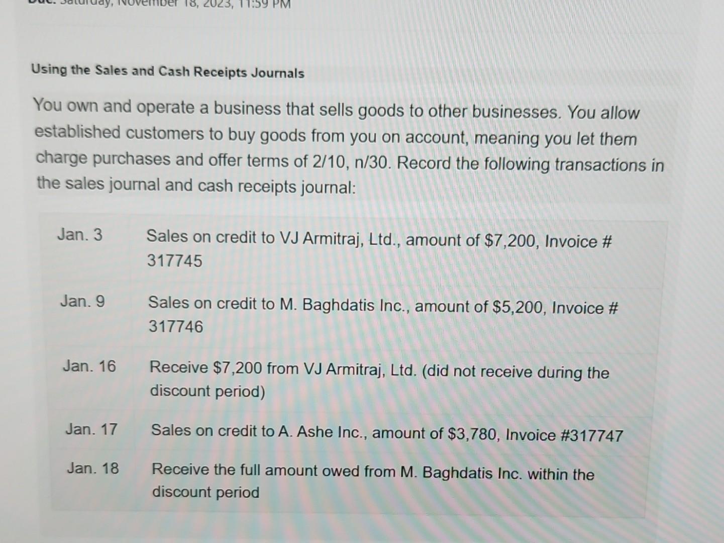Solved Using the Sales and Cash Receipts Journals You own | Chegg.com