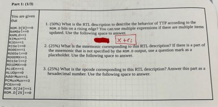 Solved 1. (50\%) What is the RTL description to describe the | Chegg.com