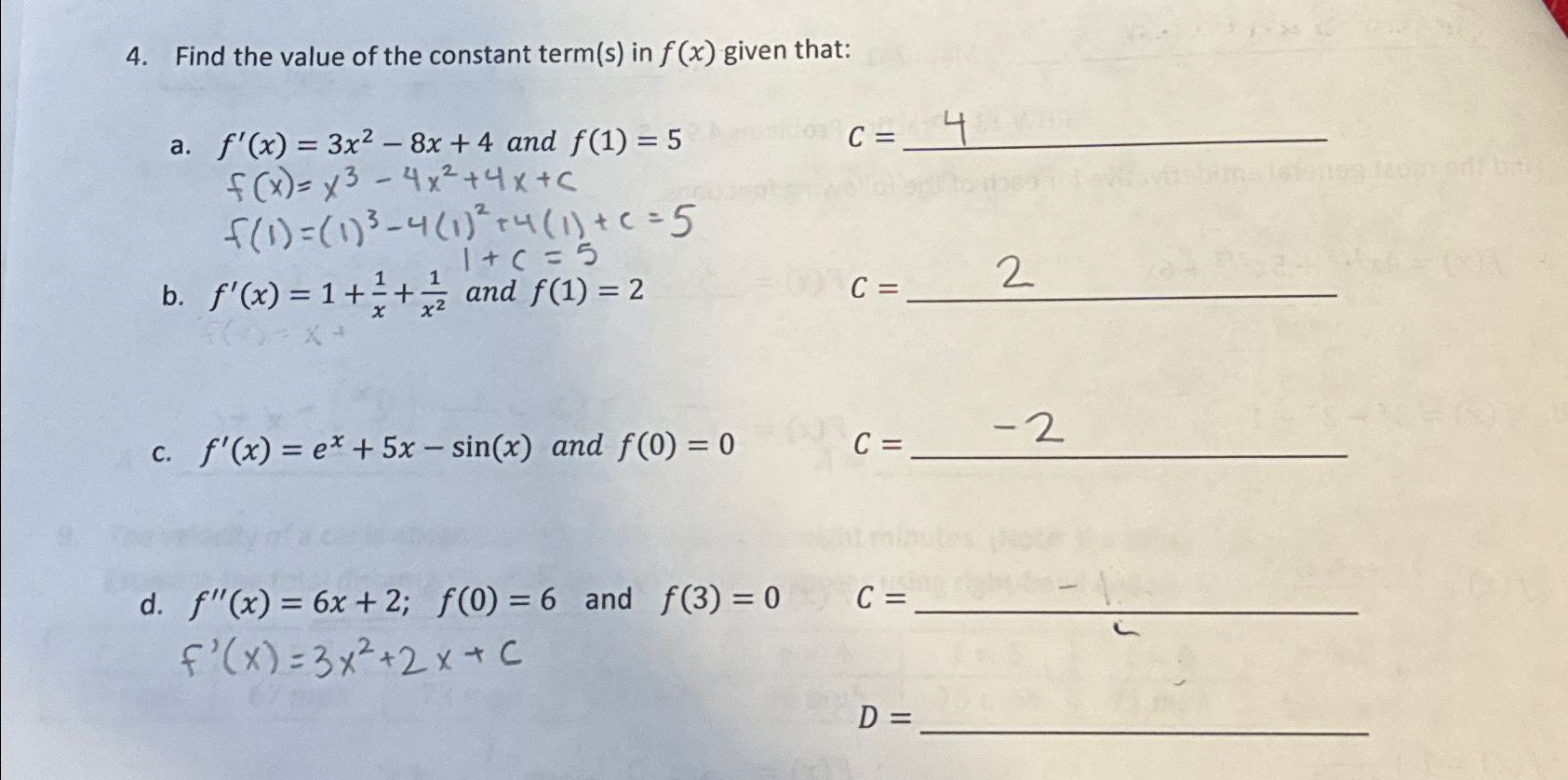 Solved Find the value of the constant term(s) ﻿in f(x) | Chegg.com