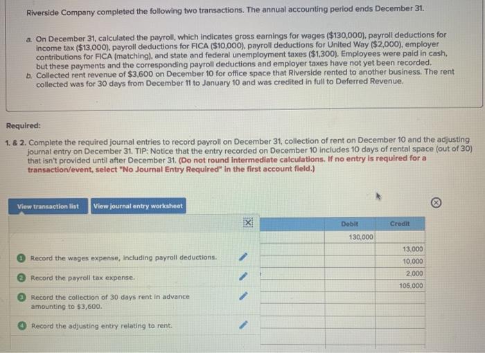 Solved Riverside Company completed the following two | Chegg.com