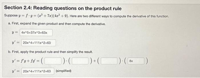 Solved Section 2.4: Reading questions on the product rule | Chegg.com
