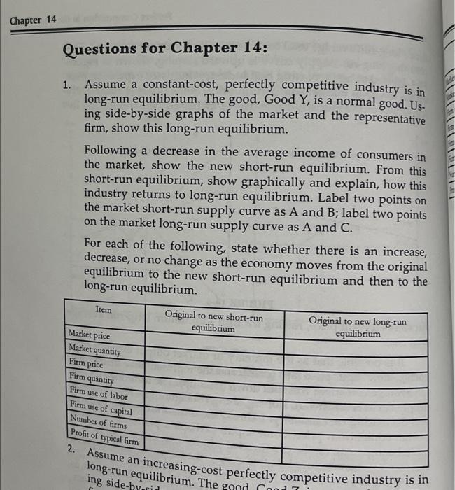 Solved 1. Assume a constant-cost, perfectly competitive | Chegg.com