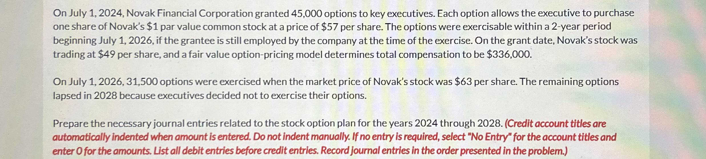 Solved On July 1, 2024, ﻿Novak Financial Corporation granted | Chegg.com