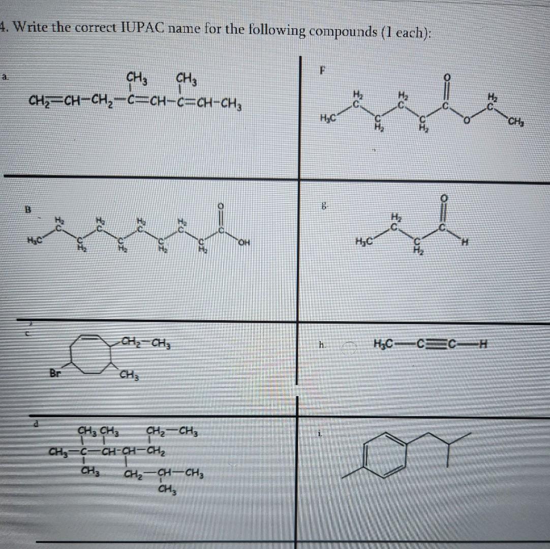 Solved 4. Write the correct IUPAC name for the following | Chegg.com