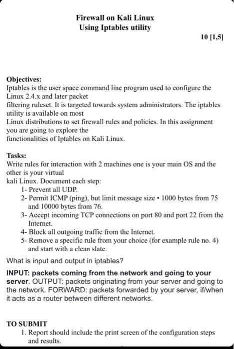 Solved Firewall on Kali Linux Using Iptables utility 10 | Chegg.com