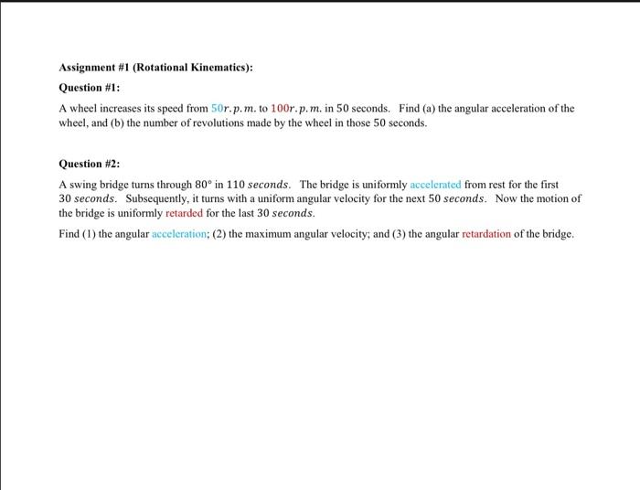 Solved Assignment \#1 (Rotational Kinematics): Question \#1: | Chegg.com