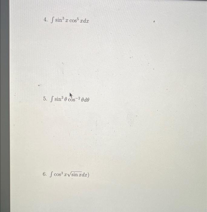 Solved Trigonometric Integrals Pythagorean Identity: | Chegg.com