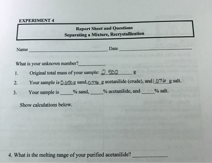 Solved EXPERIMENT 4 Report Sheet and Questions Separating a | Chegg.com