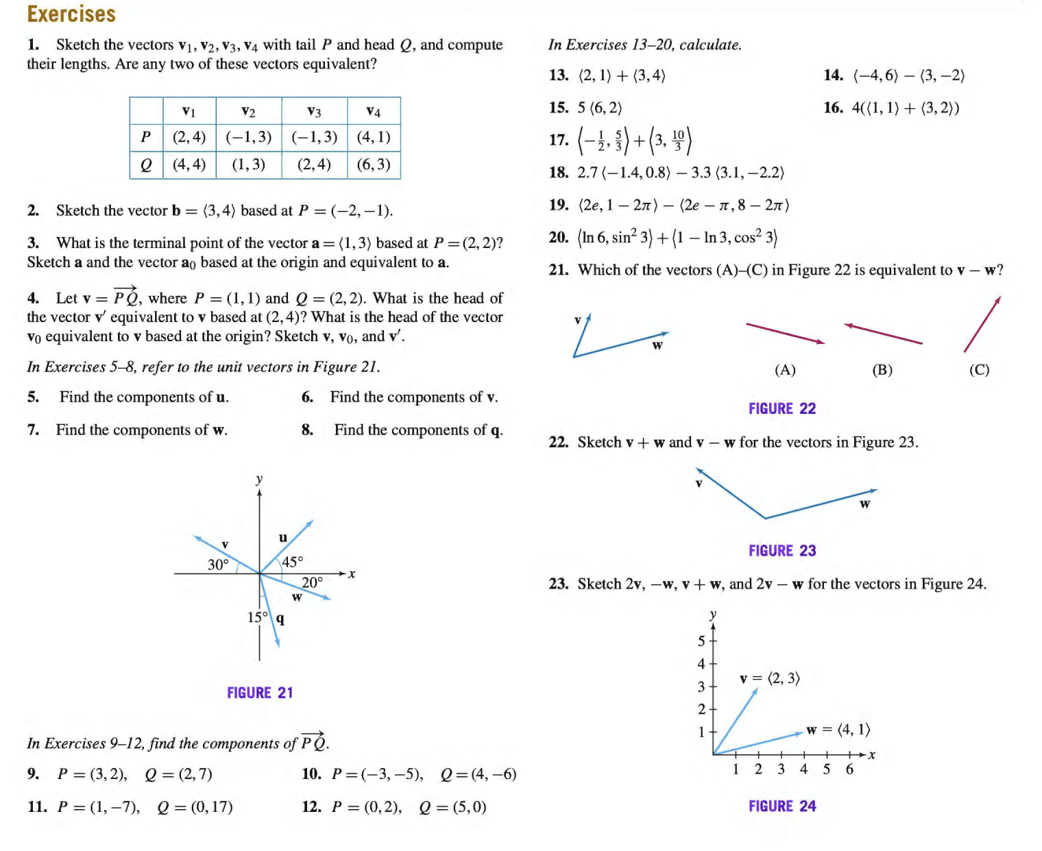 Solved ExercisesSketch the vectors v1,v2,v3,v4 ﻿with tail P | Chegg.com