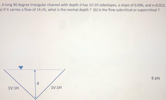 Solved A long 90 degree triangular channel with depth d has | Chegg.com