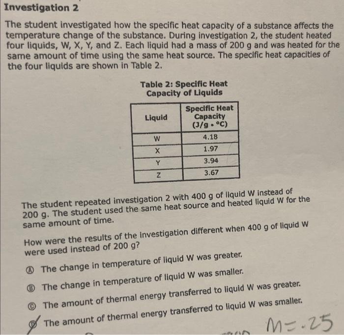 Solved The student investigated how the specific heat | Chegg.com