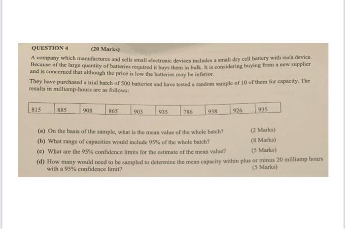 Solved QUESTION 4 (20 Marks) A company which manufactures | Chegg.com