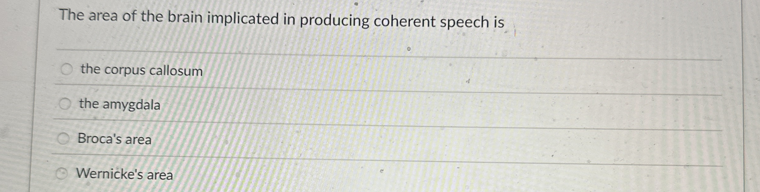 Solved The area of the brain implicated in producing | Chegg.com