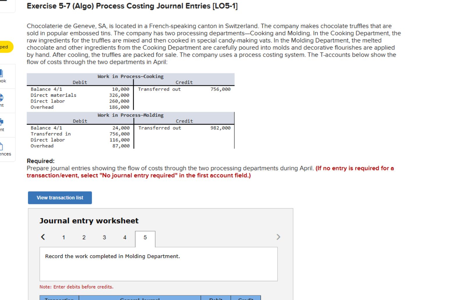 Solved Exercise 5-7 (Algo) ﻿Process Costing Journal Entries | Chegg.com