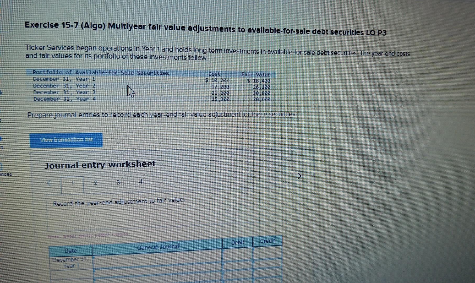 Solved Exerclse 15-7 (Algo) Multlyear falr value adjustments | Chegg.com
