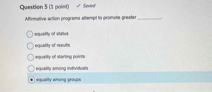 Solved Affirmative action programs attempt to promote | Chegg.com