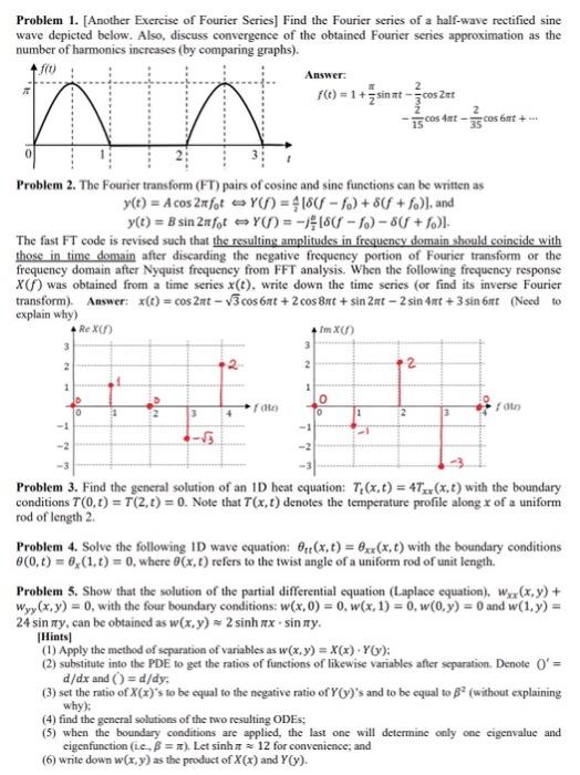Solved Problem 1. [Another Exercise of Fourier Series] Find | Chegg.com