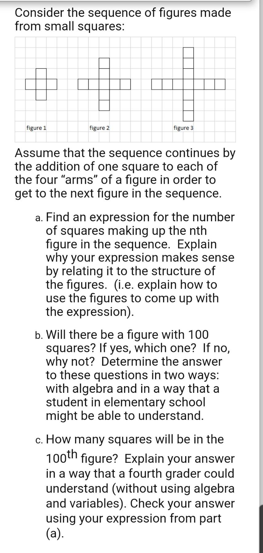 Solved Consider the sequence of figures made from small | Chegg.com