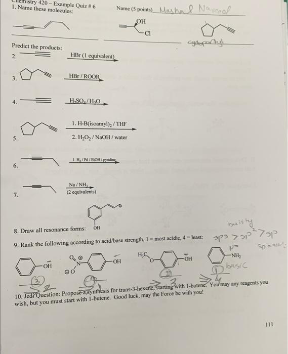 Solved 1. Name these molecules; Predict the products: 2. 3. | Chegg.com