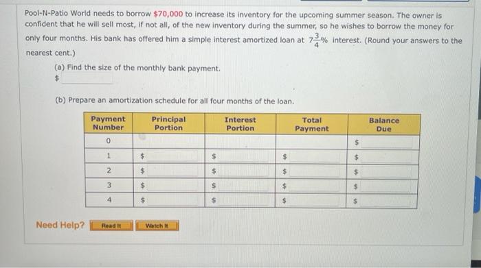 Solved Pool-N-Patio World needs to borrow $70,000 to | Chegg.com