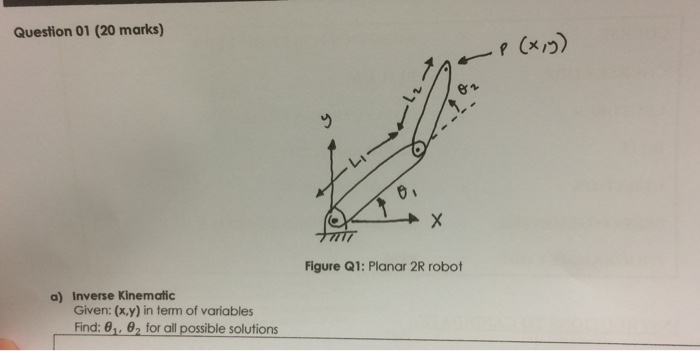 Solved Question 01 (20 marks) - Figure Q1: Planar 2R robot | Chegg.com Solved Question 01 (20 marks) - Figure Q1: Planar 2R robot | Chegg.com
