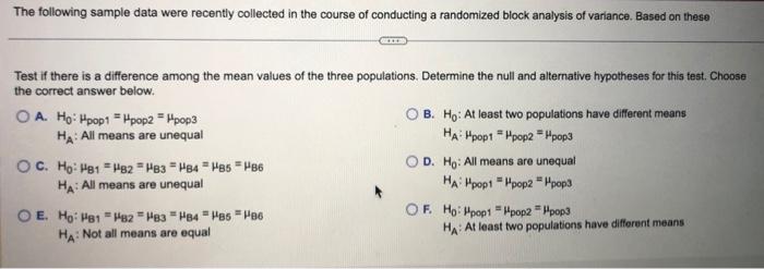 Solved The following sample data were recently collected in | Chegg.com