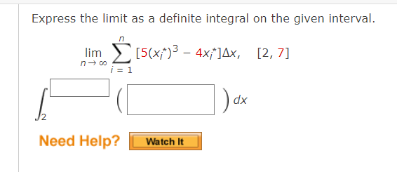 Solved Express the limit as a definite integral on the given | Chegg.com