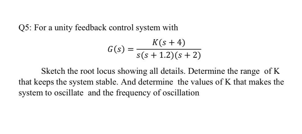 Q5: For a unity feedback control system | Chegg.com