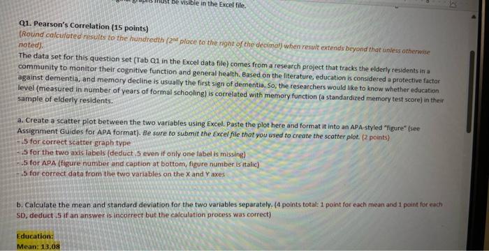 Solved Q1. Pearson's Correlation (15 points) (Round | Chegg.com