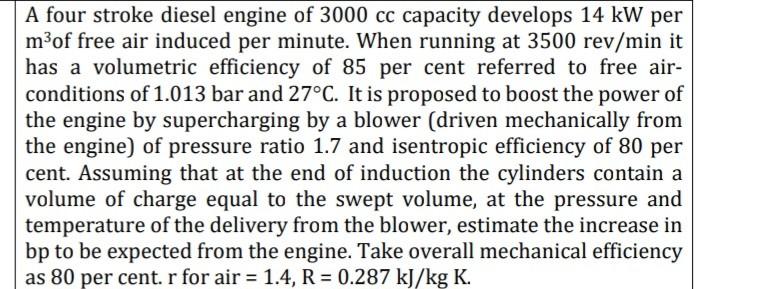 Solved A four stroke diesel engine of 3000 cc capacity | Chegg.com