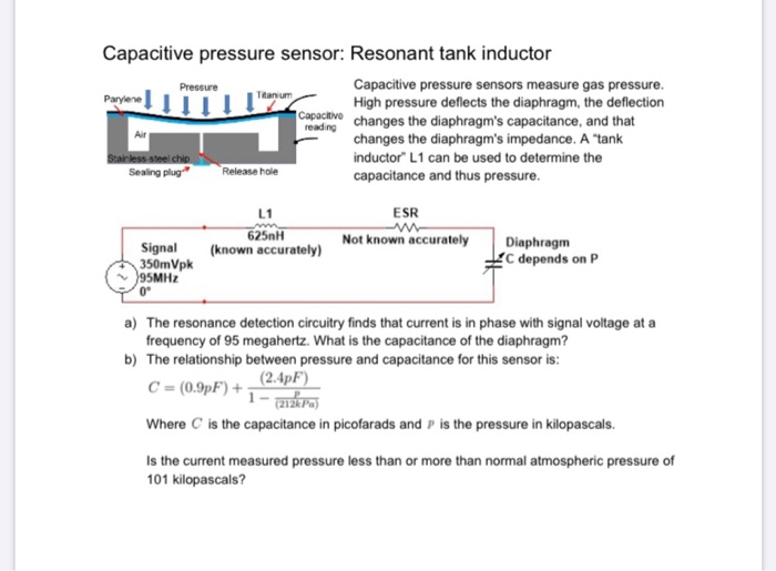Solved Capacitive pressure sensor: Resonant tank inductor | Chegg.com