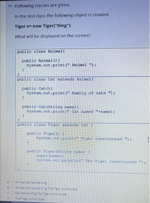 Solved 11. Following classes are given. In the test class | Chegg.com