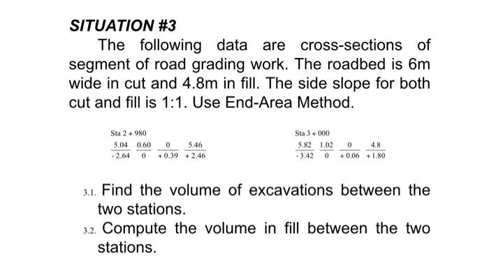 Solved SITUATION #3 The following data are cross-sections of | Chegg.com
