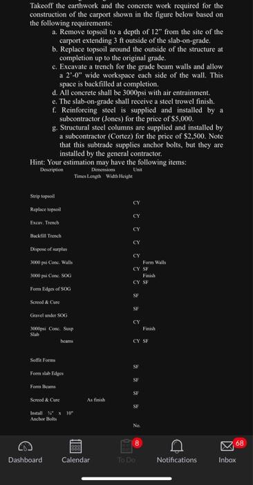Solved Takeoff the earthwork and the concrete work required | Chegg.com