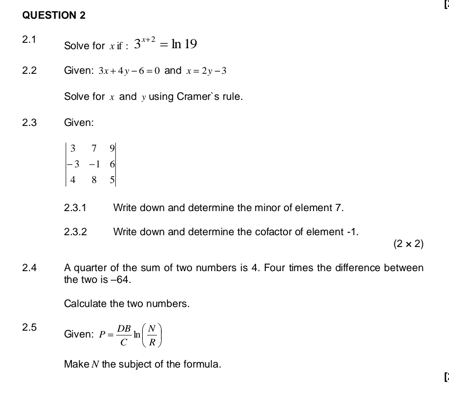 Solved QUESTION 22.1 ﻿Solve for x ﻿if : 3x+2=ln192.2 ﻿Given: | Chegg.com