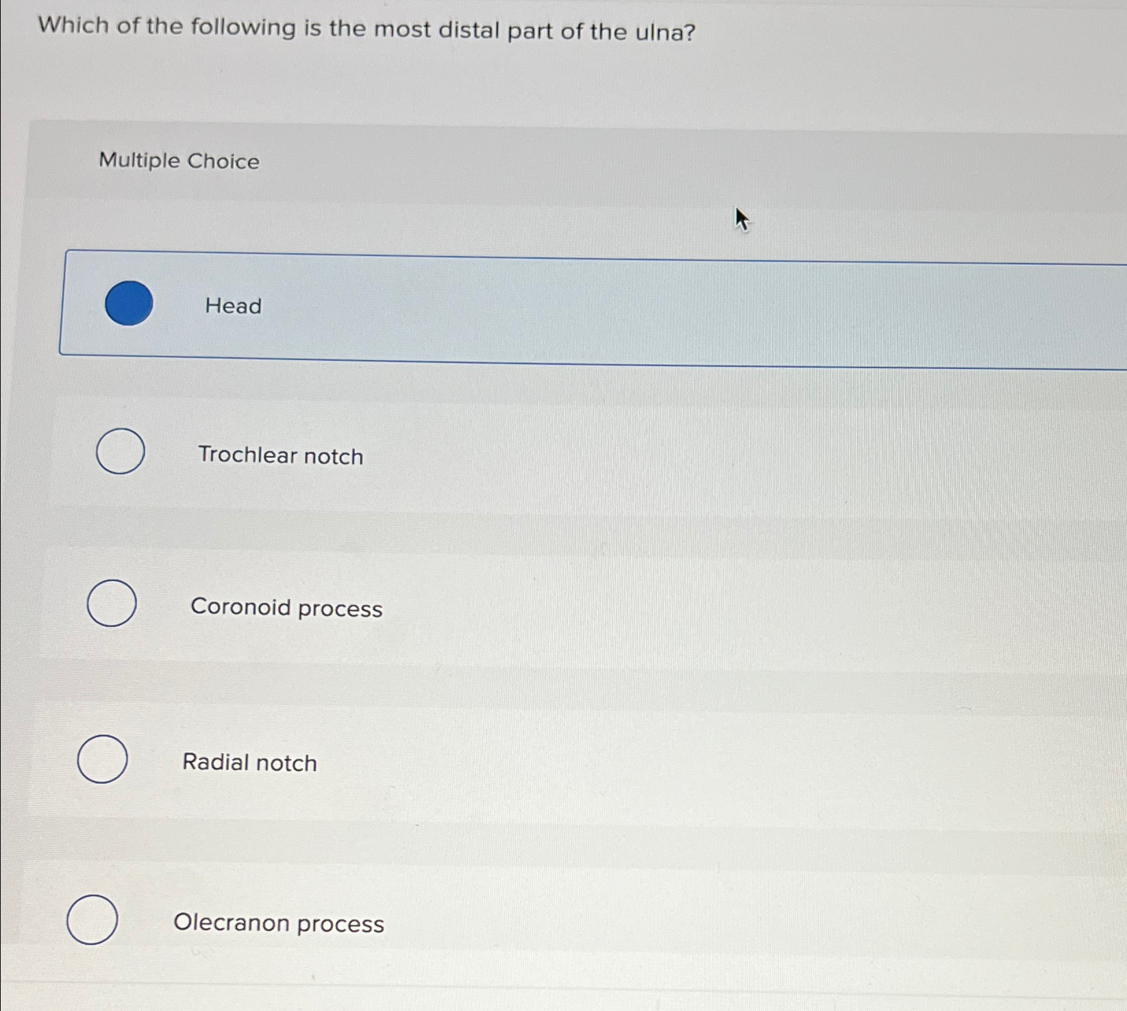 Solved Which of the following is the most distal part of the | Chegg.com