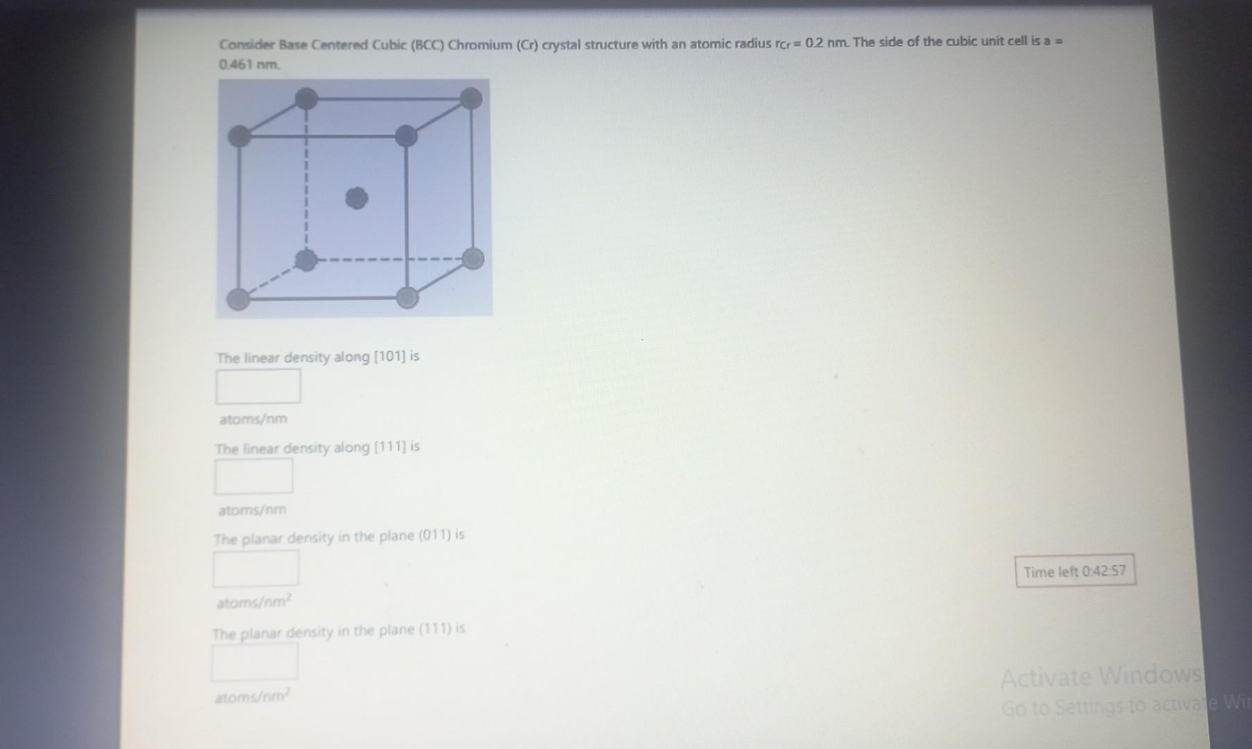 Solved Consider Base Centered Cubic (BCC) Chromium (Cr) | Chegg.com