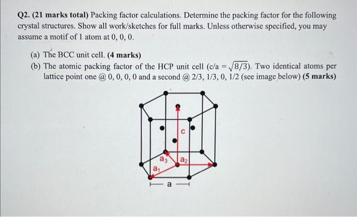 Solved Q2. (21 marks total) Packing factor calculations. | Chegg.com